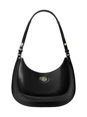 Tory Burch Logo Plaque Zipped Shoulder Bag - Black