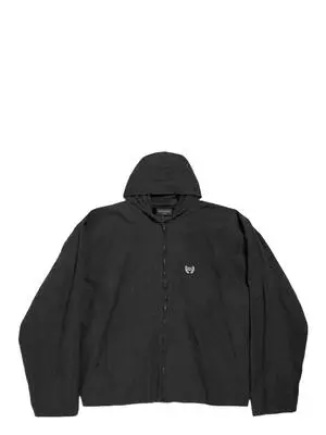 Balenciaga Logo Embroidered Zip-up Hooded Jacket - Black