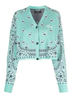 Amiri Logo Embroidered Cropped Cardigan - Blue