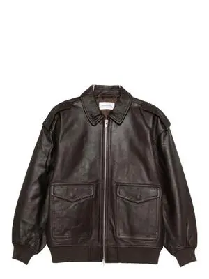 THE FRANKIE SHOP Viper Leather Bomber Jacket - Brown