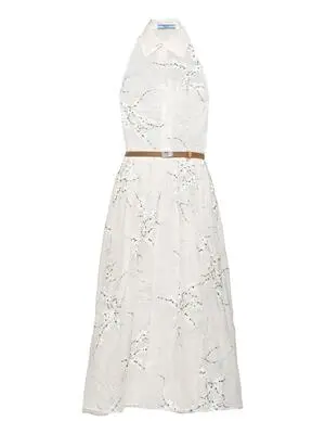 Prada Sleeveless Belted Midi Shirt Dress - White