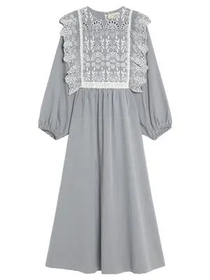 Max Mara Gingham Cotton Dress With Broderie Anglaise Embroidery - Blue