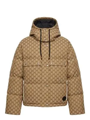 Gucci Gg Cotton Canvas Puffer Jacket - Camel/ebony