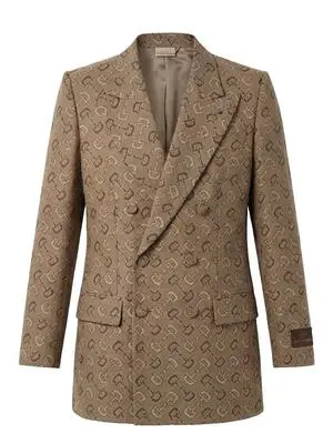 Gucci Gg Pattern Double-breasted Blazer - Gray