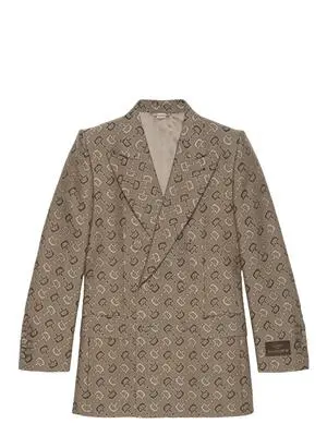 Gucci Gg Pattern Double-breasted Blazer - Gray