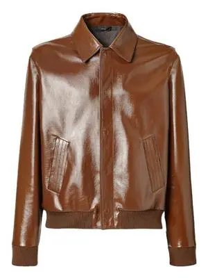 Fendi Long-sleeved Leather Jacket With Glossy Finish - Shiny Brown