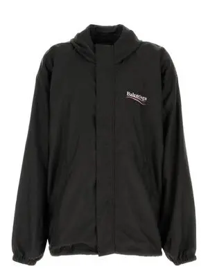 Balenciaga Political Campaign Hooded Jacket - Black