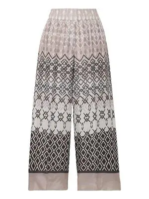 Brunello Cucinelli Geometric-print Silk Trousers - Gray