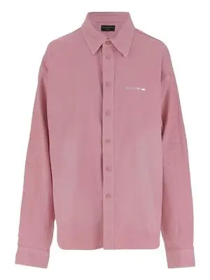 Balenciaga Logo Embroidered Long Sleeve Shirt - Pink