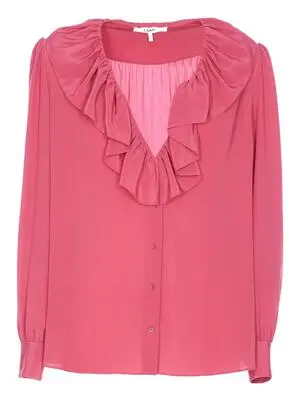 Chloé Ruffled V-neck Long Sleeve Blouse - Pink