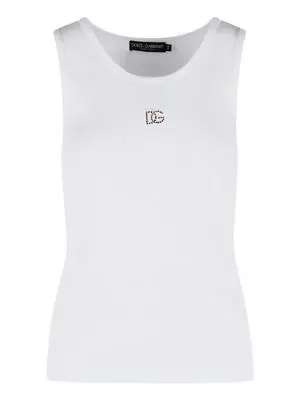 Dolce & Gabbana Dg Embroidered Ribbed Tank Top - White