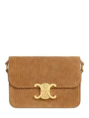 Celine Celine Teen Triomphe Bag In Striped Suede Calfskin Smoke