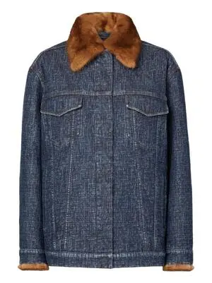 Fendi Quilted Ff Denim Jacket With Fur Trim - Blue