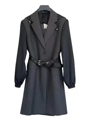 Prada Waistband Single-breasted Coat - Slate Grey