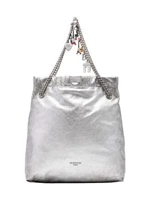 Balenciaga Crush Charm Detailed Medium Tote Bag - Silver