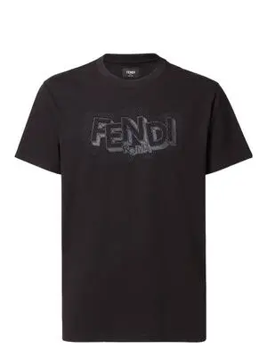 Fendi Pop Pois Motif Embroidered Crewneck T-shirt - Black
