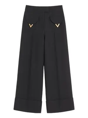 Valentino Garavani Wide Leg Trousers With Logo Plaque Detail - Black