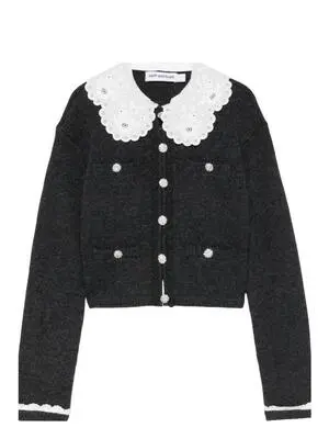SELF-PORTRAIT Lace Collar Button Cardigan - Charcoal-grey