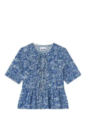 GANNI Tapestry Peplum Blouse - Medium Blue