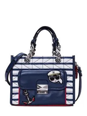 Karl Lagerfeld Color Block Logo Shoulder Bag - Blue