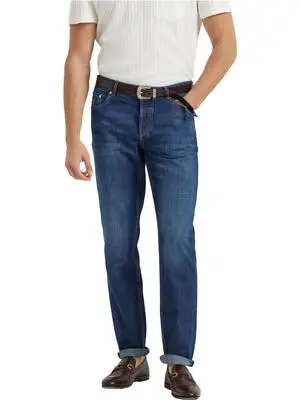 Brunello Cucinelli Logo Patch Cuffed Hem Jeans - Blue