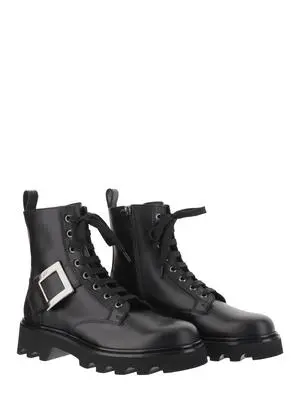 ROGER VIVIER Buckled Lace-up Combat Boots - Black