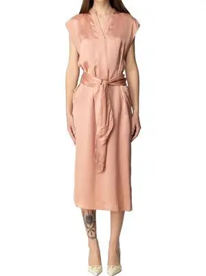 TWINSET Sleeveless V-neck Belted Maxi Dress - Nude