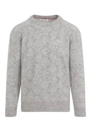 Brunello Cucinelli Patterned Crewneck Sweater - Grey
