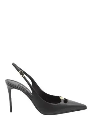 Dolce & Gabbana Pointed Toe Slingback Pumps With Logo Detail - Black