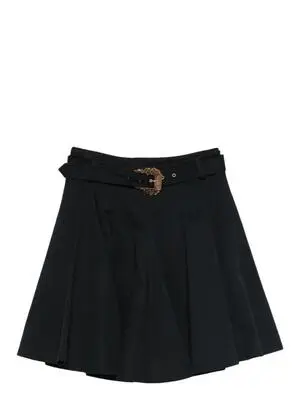 Versace Pleated Skirt With Embellished Buckle Belt - Black