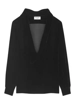 Saint Laurent Velvet Shawl Collar Blouse - Black
