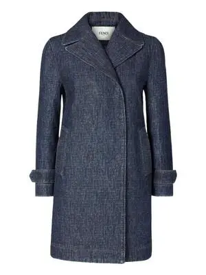 Fendi Fendi Double Breasted FF Denim Midi Jacket Blue