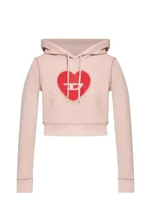 DIESEL® F-slimmy-hood Cropped Hoodie With Heart Detail - Pink