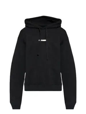 JIL SANDER Logo Printed Drawstring Hoodie - Black