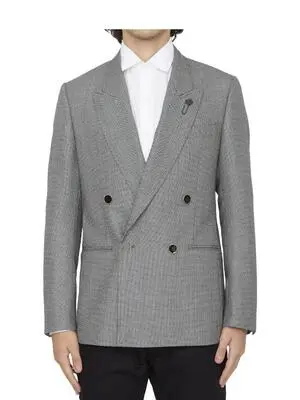 LARDINI Peak-lapel Double-breasted Blazer - Gray
