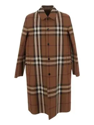 Burberry Single-breasted Checked Coat - Brown