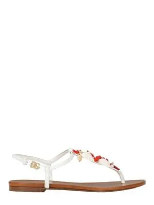 Dolce & Gabbana Embellished Thong Sandals - White