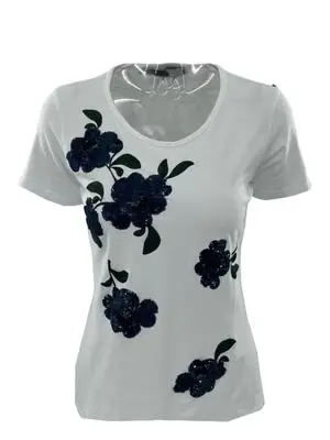 Sportmax Short Sleeve T-shirt With Embellished Floral Applique - Gray