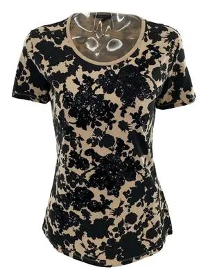 Sportmax Short Sleeve T-shirt With Floral Print And Embellishments - Black