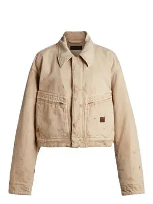 Balenciaga Zip Up Long Sleeve Denim Jacket - Nude