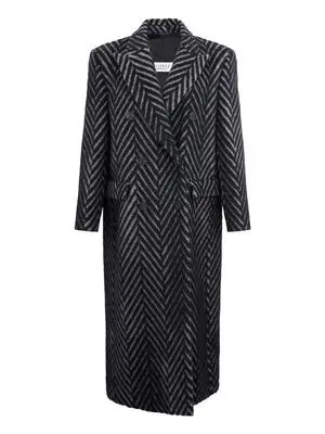 Peserico Chevron-knitted Double-breasted Long Coat - Black
