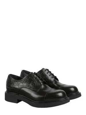 Gucci Embossed Gg Leather Lace-up Shoes - Black