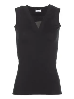 Brunello Cucinelli Chain-trimmed V-neck Sleeveless Top - Black