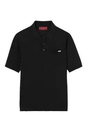 Gucci Gucci Fine Knit Short-Sleeve Polo Top Black