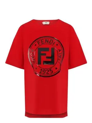 Fendi Round Neck Logo T-shirt - Red