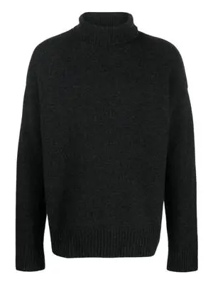 Ami High Neck Knitted Jumper With Elbow Patches - Gray