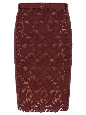 SELF-PORTRAIT Lace Midi Skirt - Wine Red
