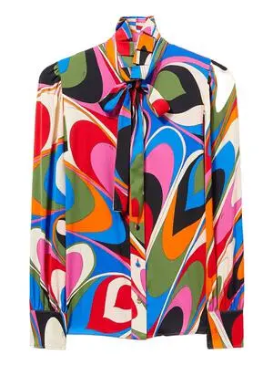 EMILIO PUCCI Emilio Pucci Long Sleeve Printed Shirt With Lace Neckline And Frilly Collar