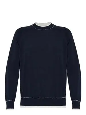 Eleventy Contrast Stitch Knitted Sweater - Navy