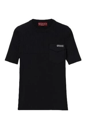 Gucci Gucci Ribbed Crewneck Top With Pocket Black